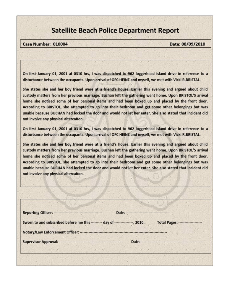 Police Report Template Word | PDF