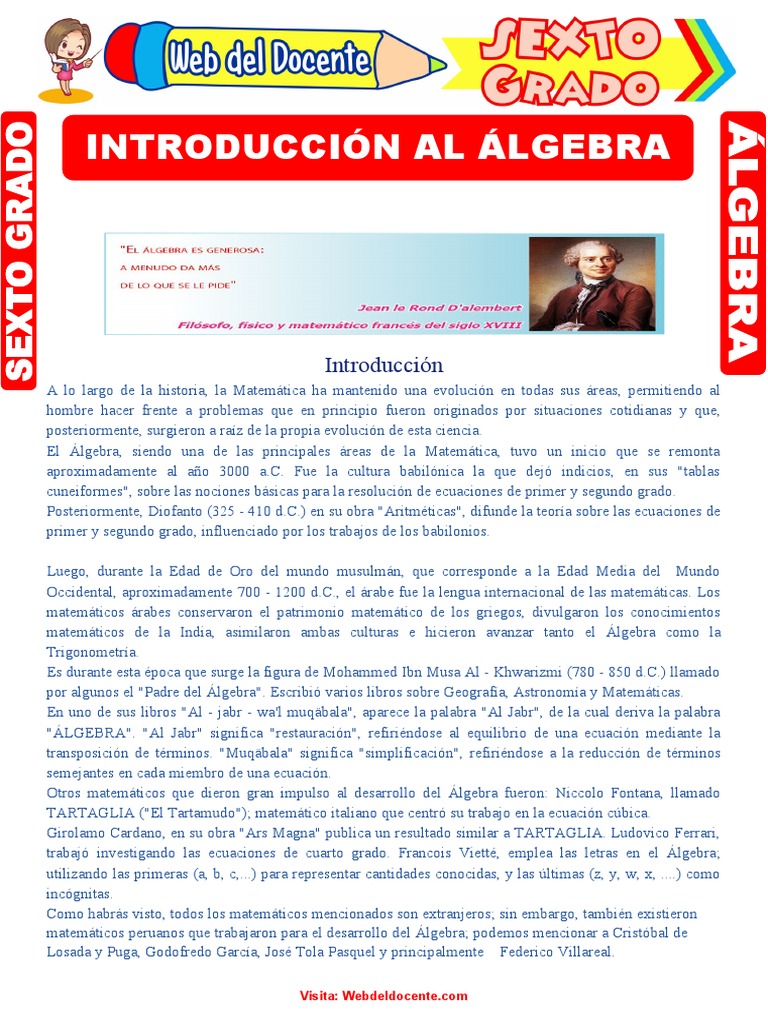 Introducción Al Álgebra para Sexto Grado de Primaria | PDF | Álgebra ...