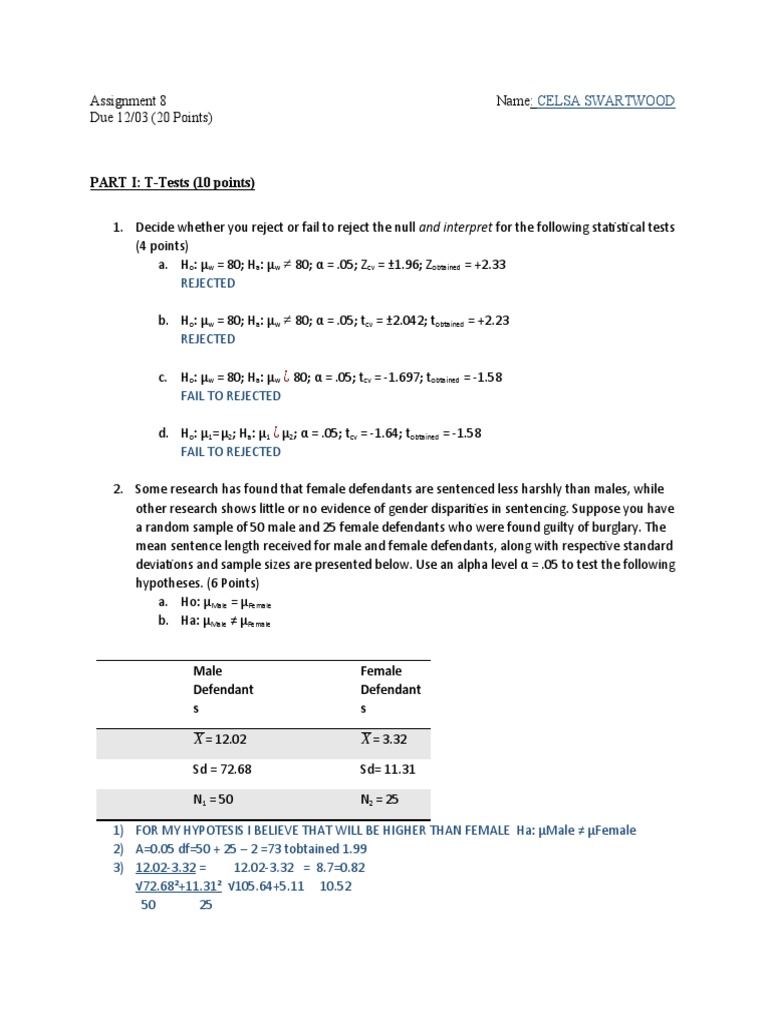 Assignment 8 | PDF | Null Hypothesis | Hypothesis