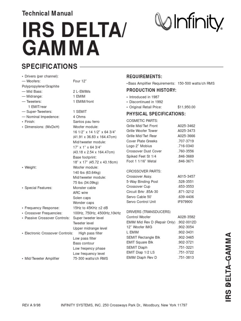 Infinity Irs Gamma - Delta Technical Sheet | PDF | Electrical Connector ...