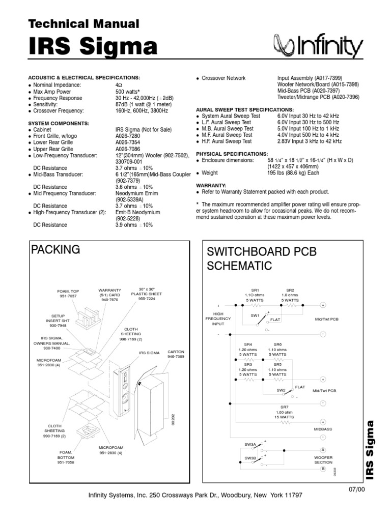 Infinity Irs Sigma Technical Sheet | PDF | Manufactured Goods | Audio ...