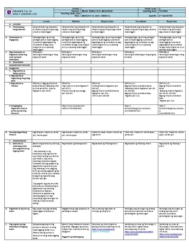 Filipino 5 - Q4 - W9 DLL 1 | PDF