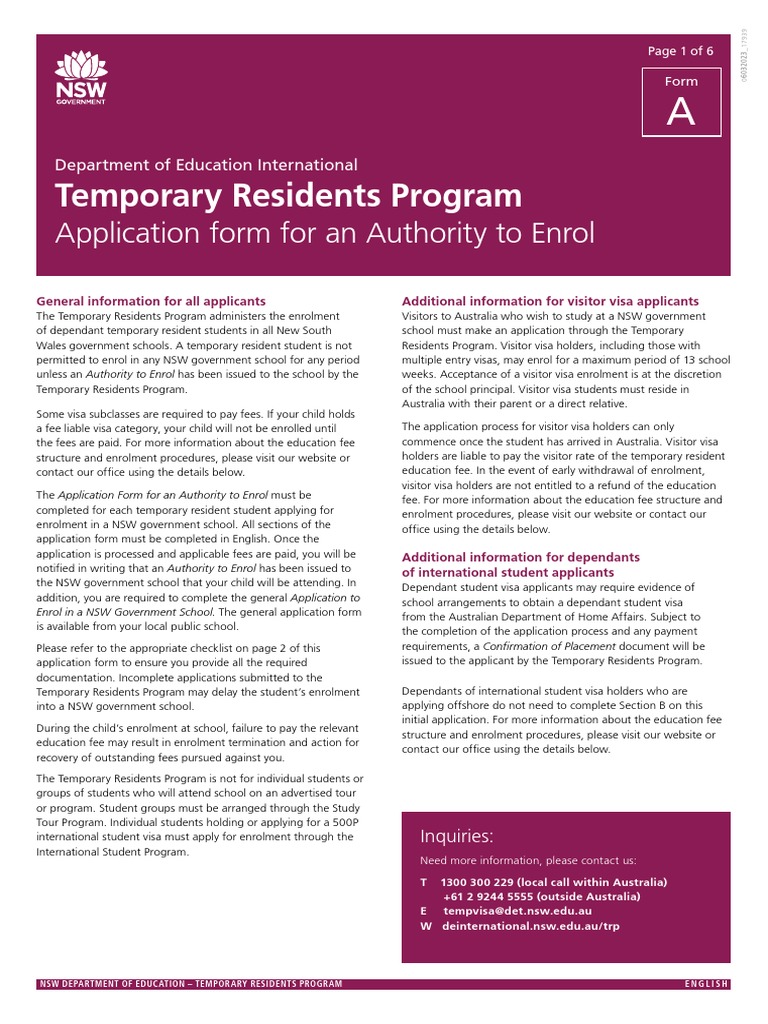 Application Form For An Authority To Enrol | PDF | Travel Visa