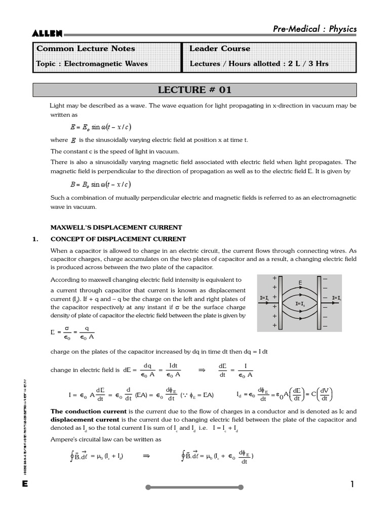 Lecture # 01: Pre-Medical: Physics Allen Common Lecture Notes Leader ...