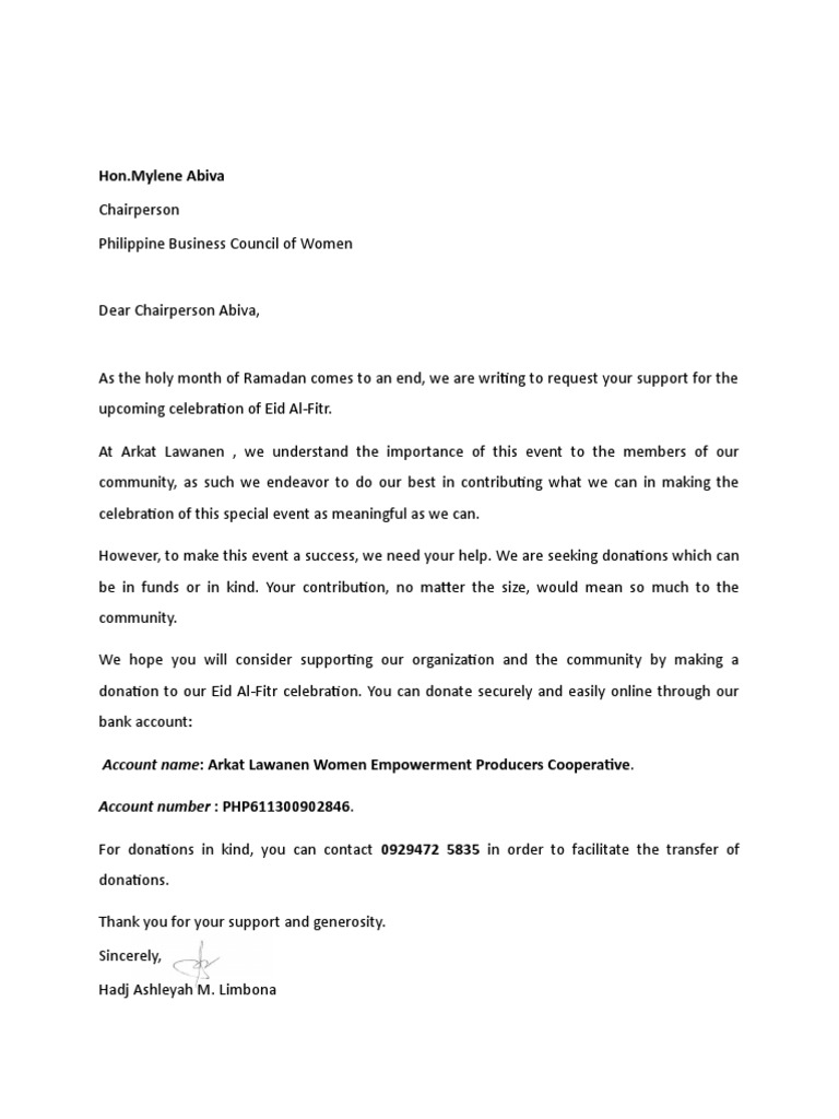 Solicitation Letter For Iftar Celebration Mylene Abiva | PDF