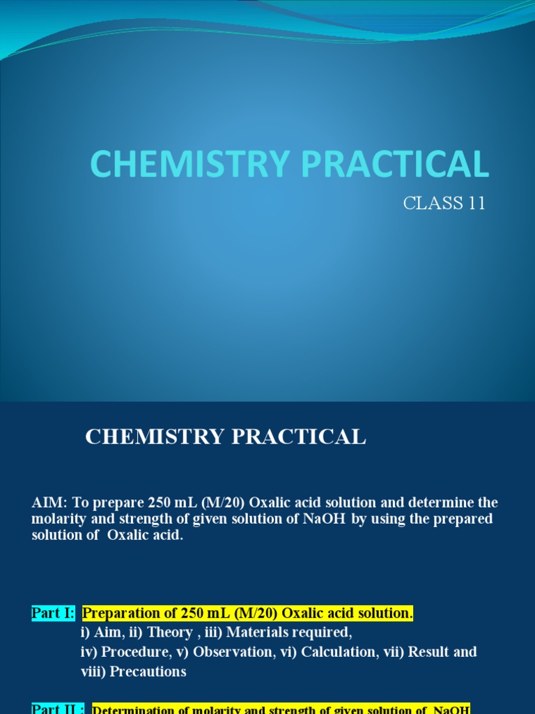 Chemistry Practical: Class 11 | PDF | Titration | Chemistry