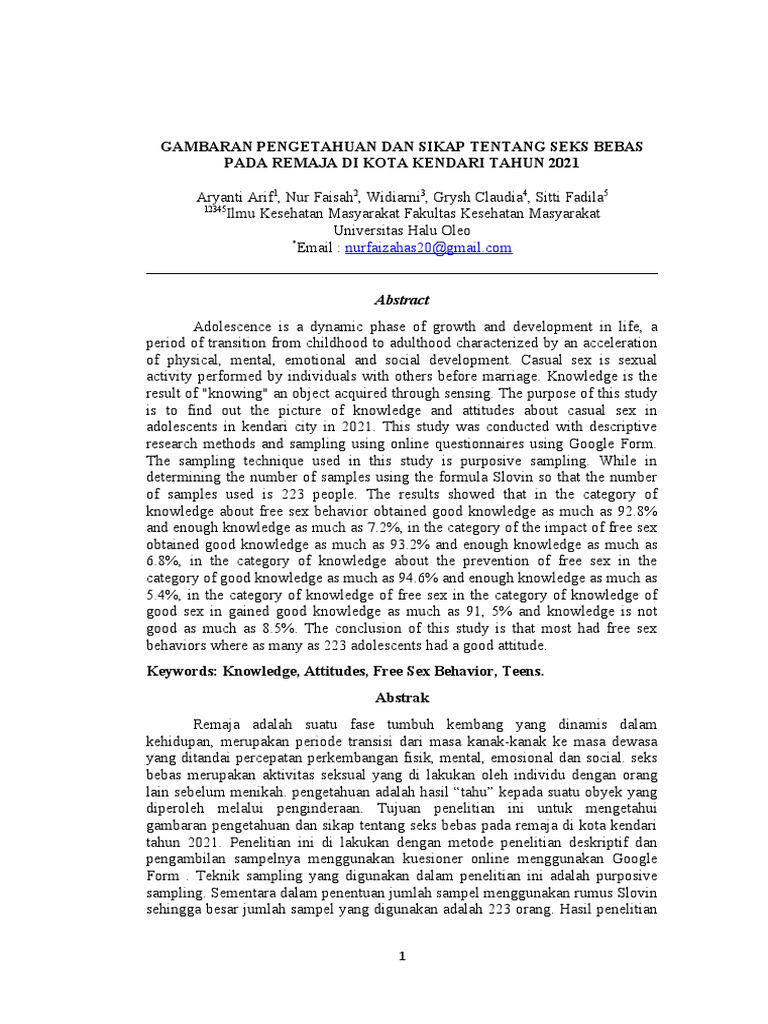 Kelompok 2 - Artikel Gambaran Pengetahuan Dan Sikap Tentang Seks Bebas Pada Remaja Di Kota ...
