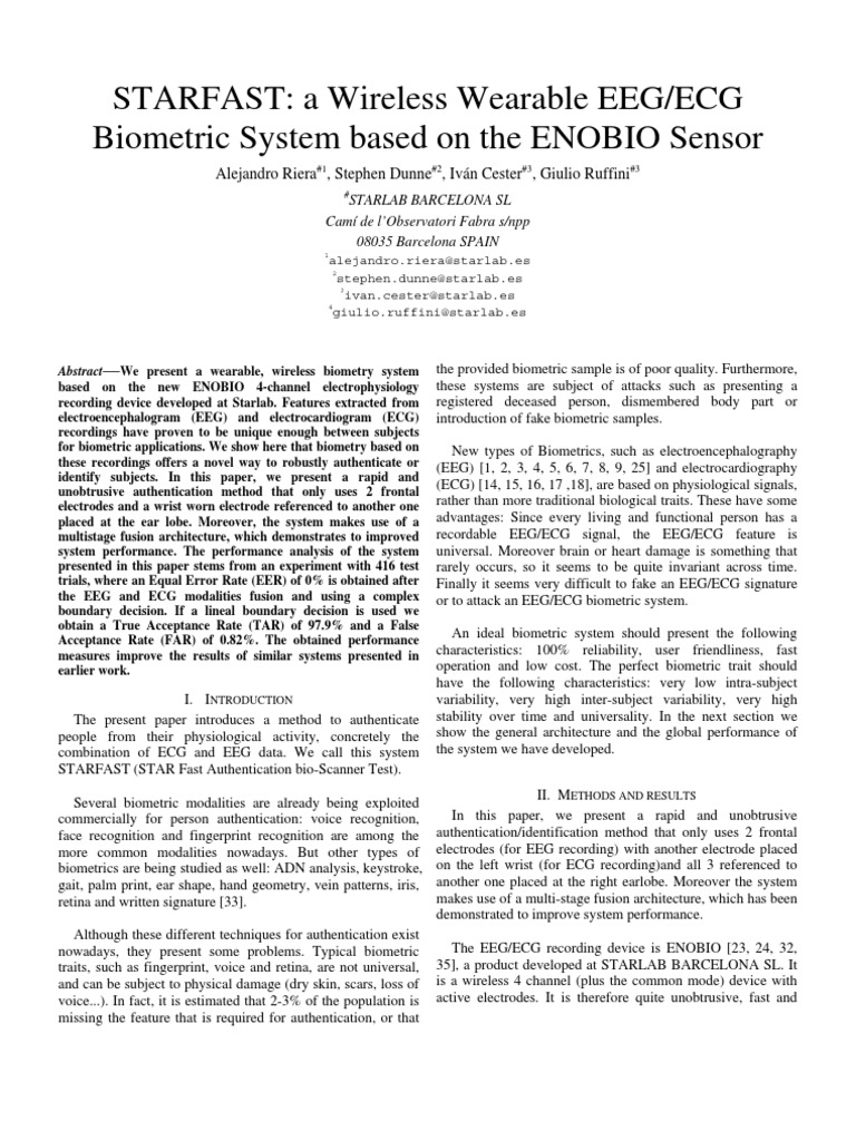 A Wireless Wearable EEG - ECG Biometric System Based On The ENOBIO ...