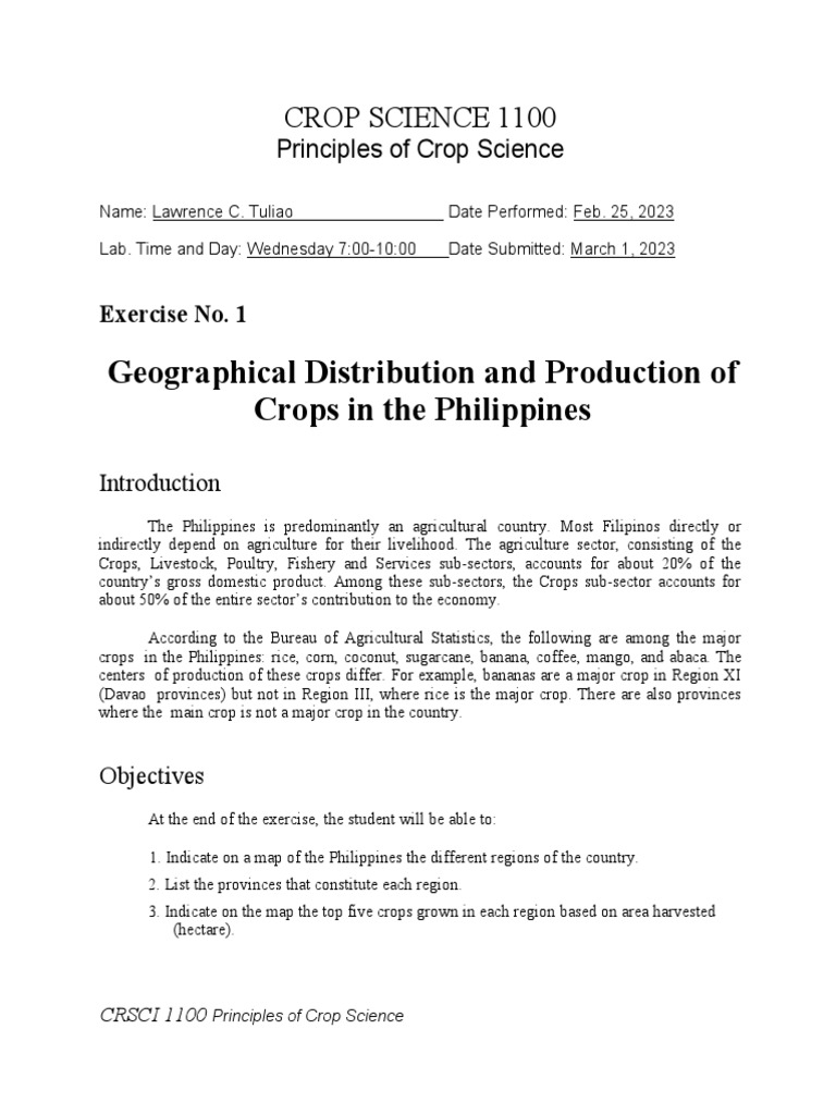 Crop Lab Report 1 | PDF | Mindanao | Crops Crop Lab Report 1 | PDF | Mindanao | Crops