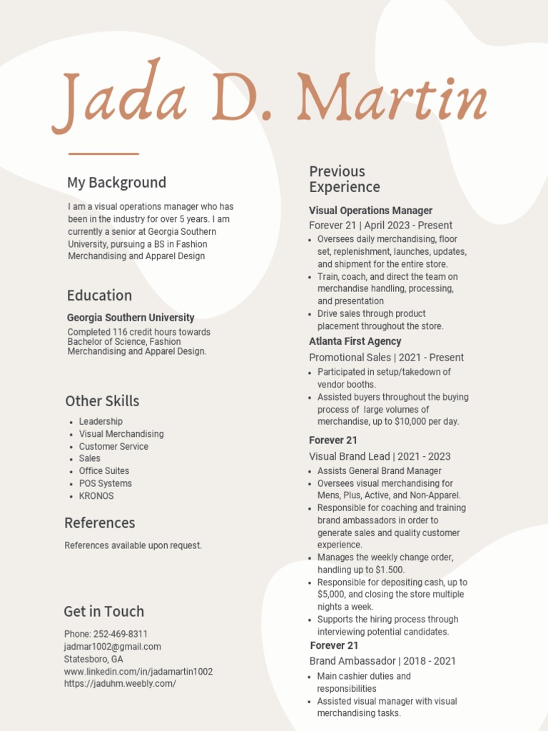 Jada Martin Resume 2023 2 | PDF | Sales | Merchandising