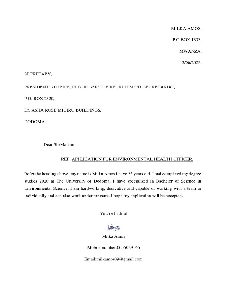 Milka Amos Application Letter Pdf