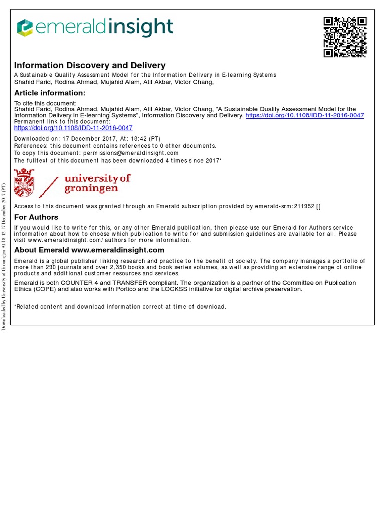 A Sustainable Quality Assessment Model For The Information Delivery in E - Learning System | PDF ...