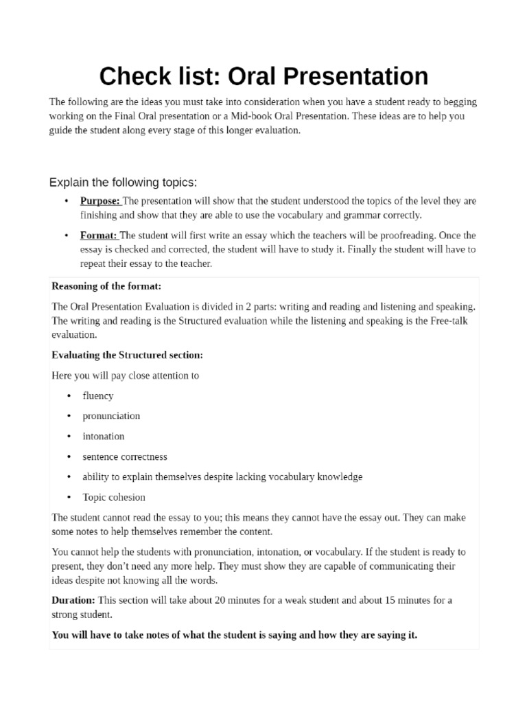 Check List Oral Presentation | PDF