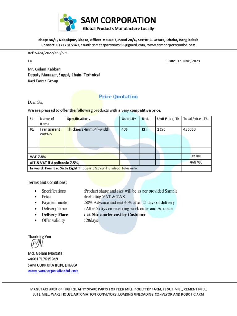 Quotation sam - kazi curtain | PDF | Value Added Tax | Economies