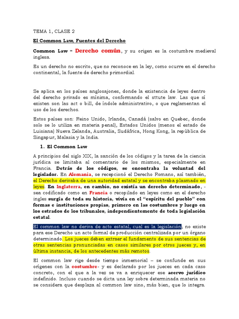 Tema 1 J Clase 2 | PDF | Ley común | Fuentes del derecho