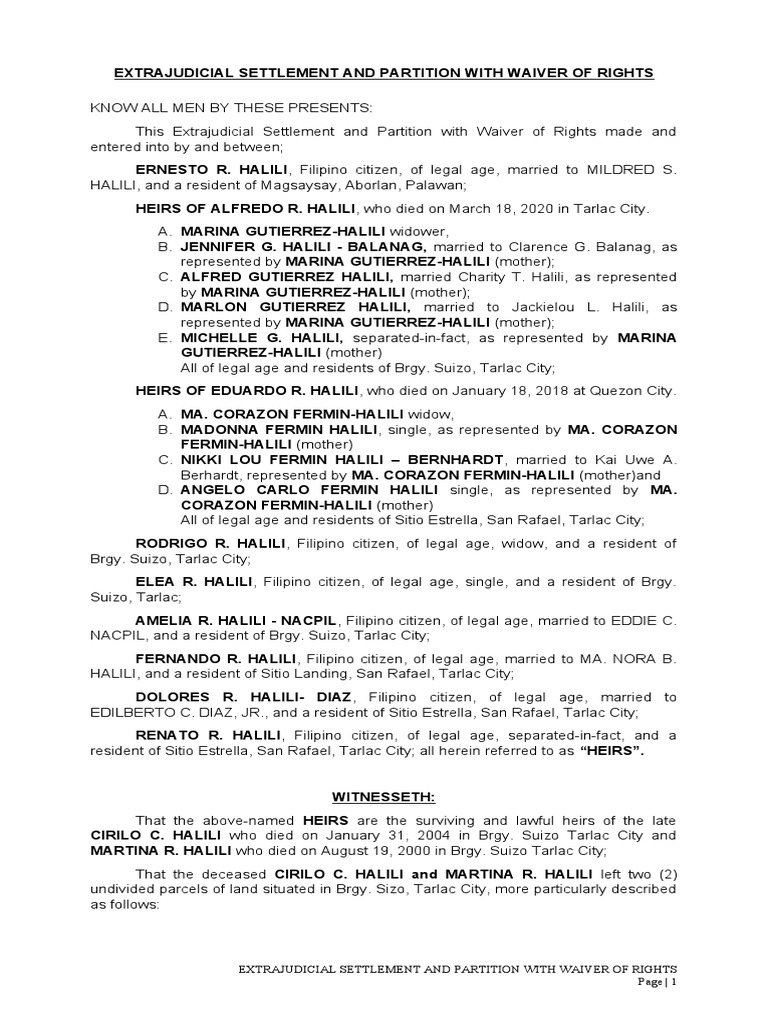 Extrajudicial Partition With Waiver of Rights Two Property | PDF ...