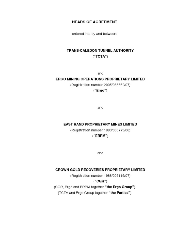 Heads of Agreement Sample Form | PDF | Water | Treaty