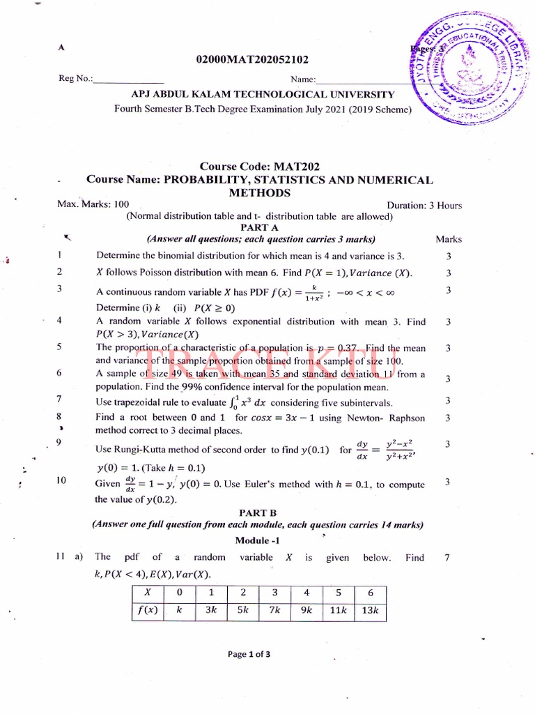 Mat202 July 2021 | PDF | Standard Deviation | Statistical Theory