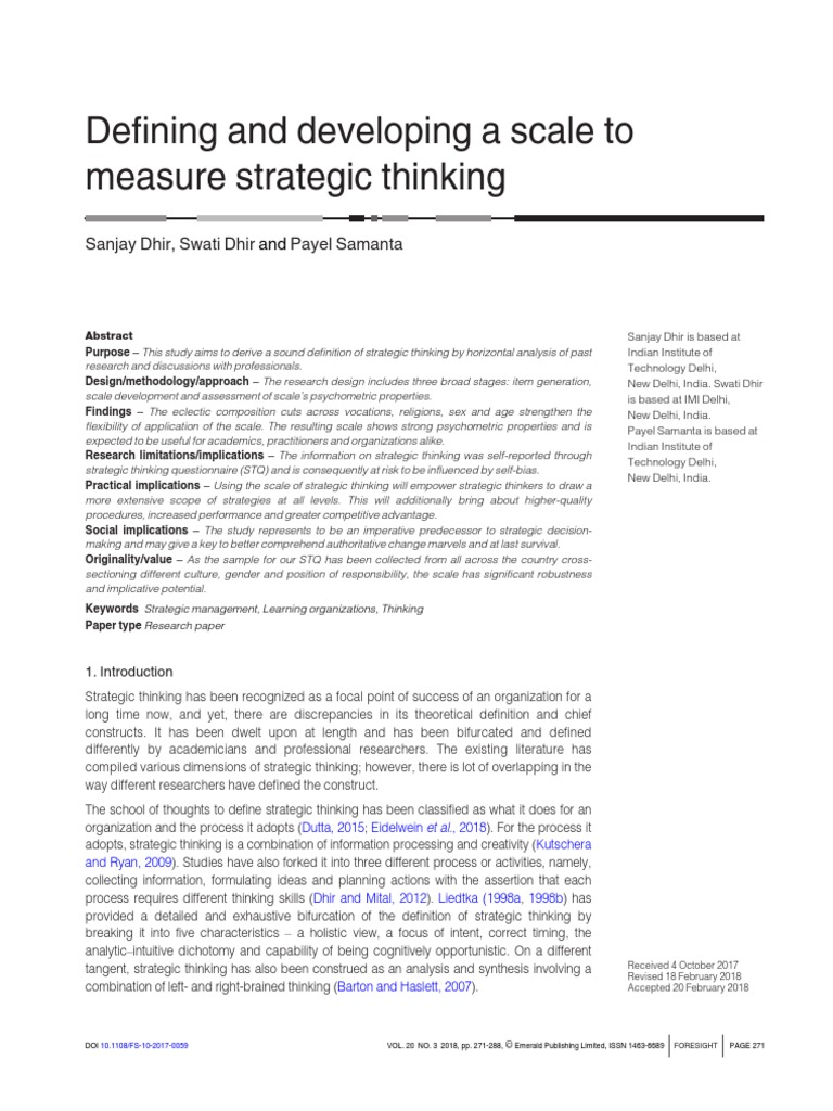 De Fining and Developing A Scale To Measure Strategic Thinking | PDF ...