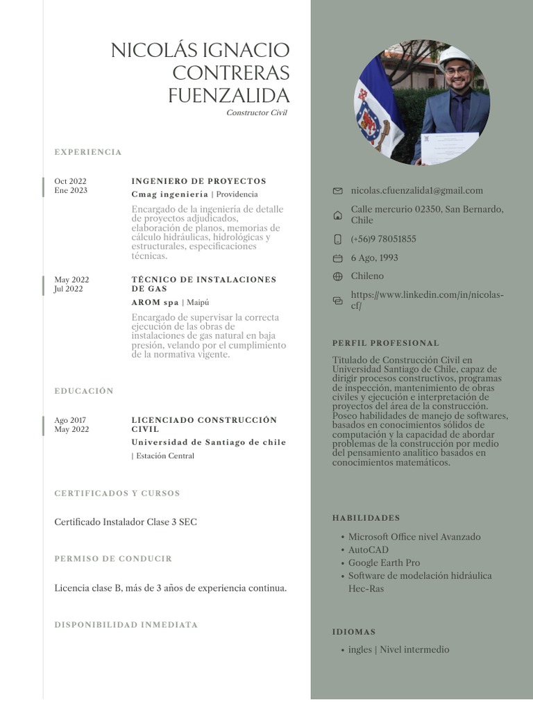 Currículum - Nicolás Ignacio Contreras Fuenzalida | PDF | Informática | Ciencias de la Computación