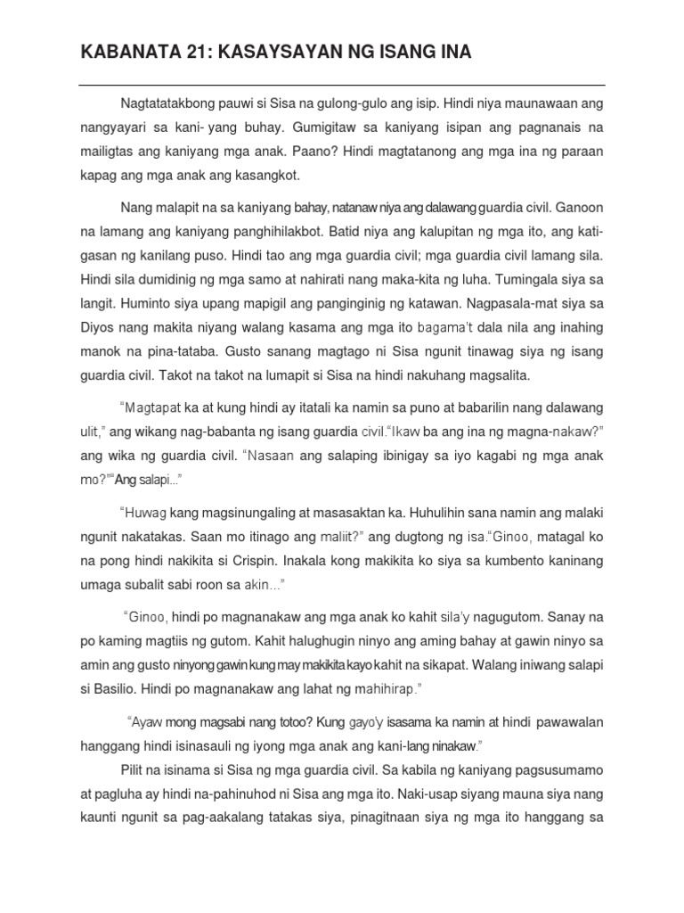 NOLI-KABANATA-21-KASAYSAYAN-NG-ISANG-INA | PDF