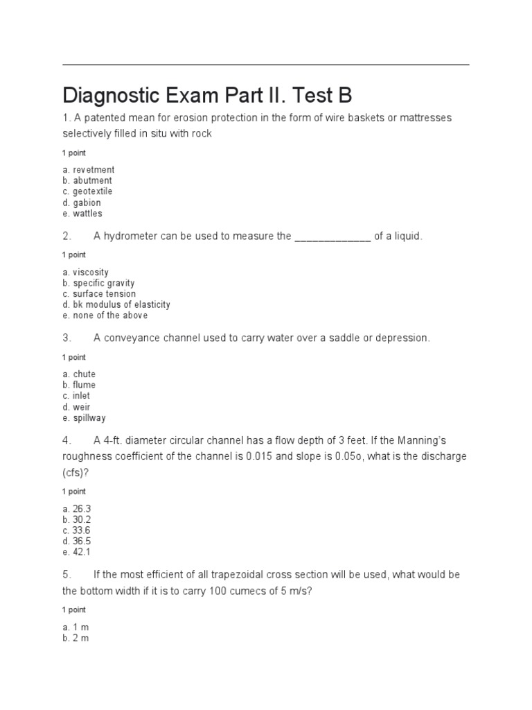 DIAGNOSTIC EXAM PART II- TEST B | PDF | Soil | Hydrology