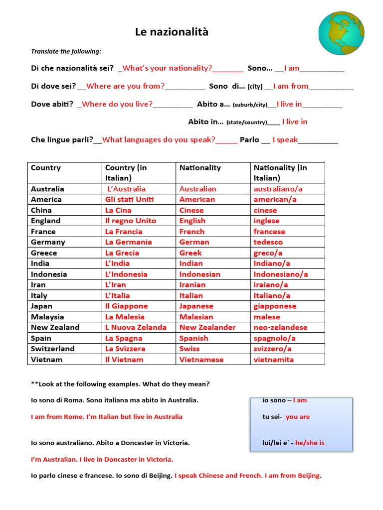 Answer Sheet Le Nazionalita' | PDF