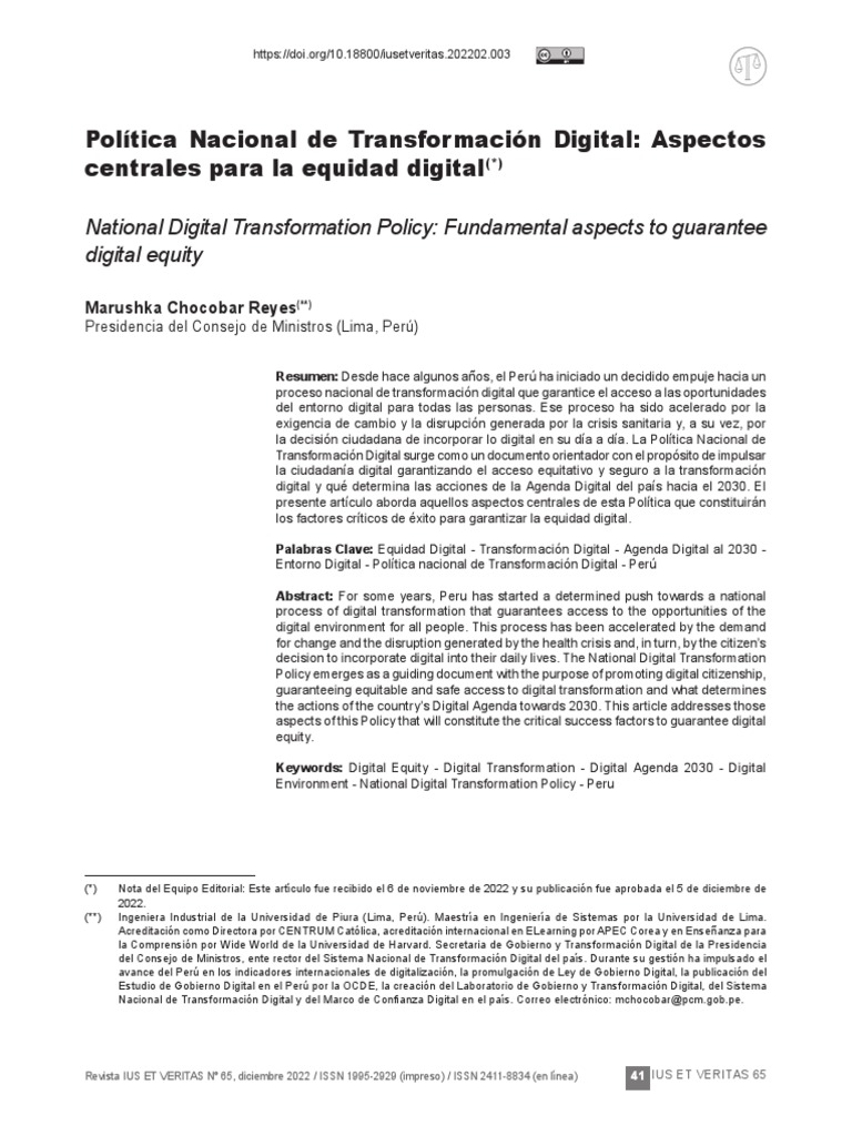 Politica Nacional de Transformacion Digital PUCP | PDF | Gobierno E | Perú