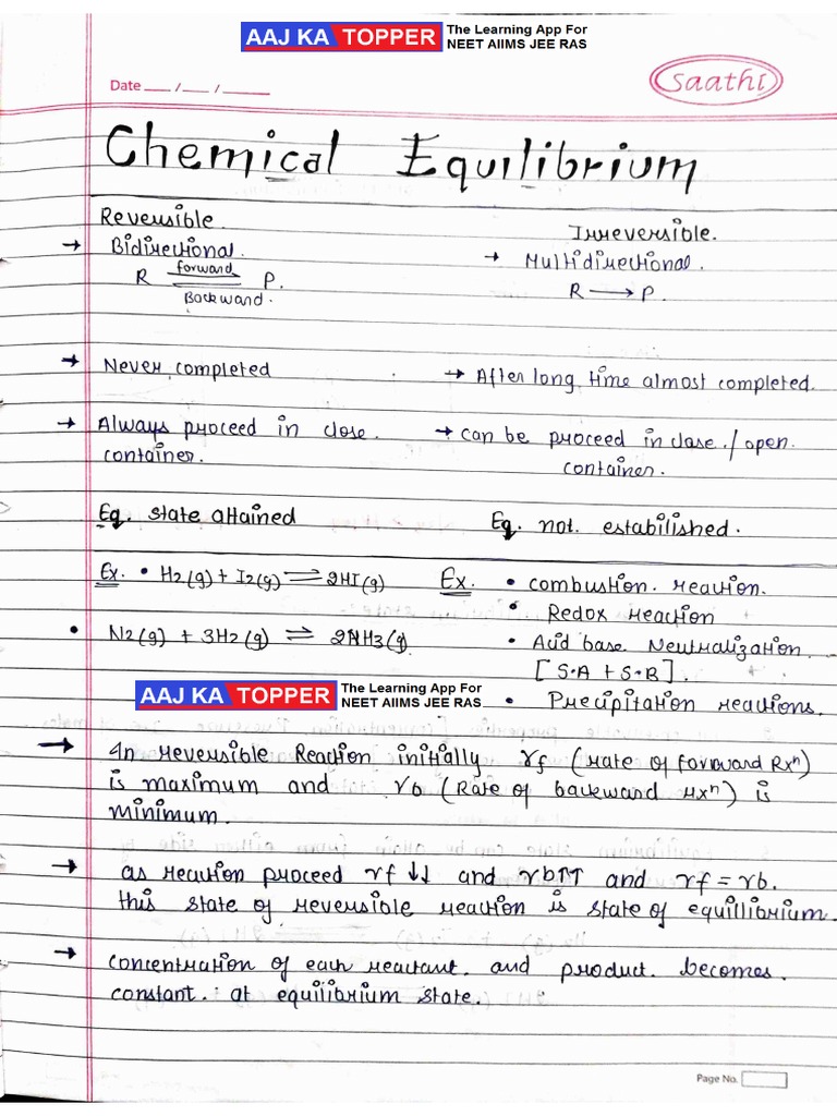 Chemical Equilibrium Notes English | PDF