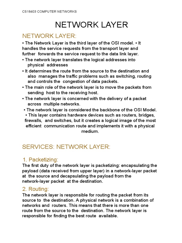 CN U4 Network Layer | PDF | Routing | Computer Network CN U4 Network Layer | PDF | Routing | Computer Network