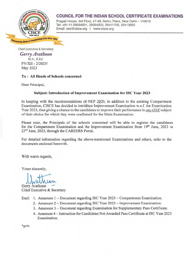 ICSE & ISC 2023-Improvement Examination | PDF