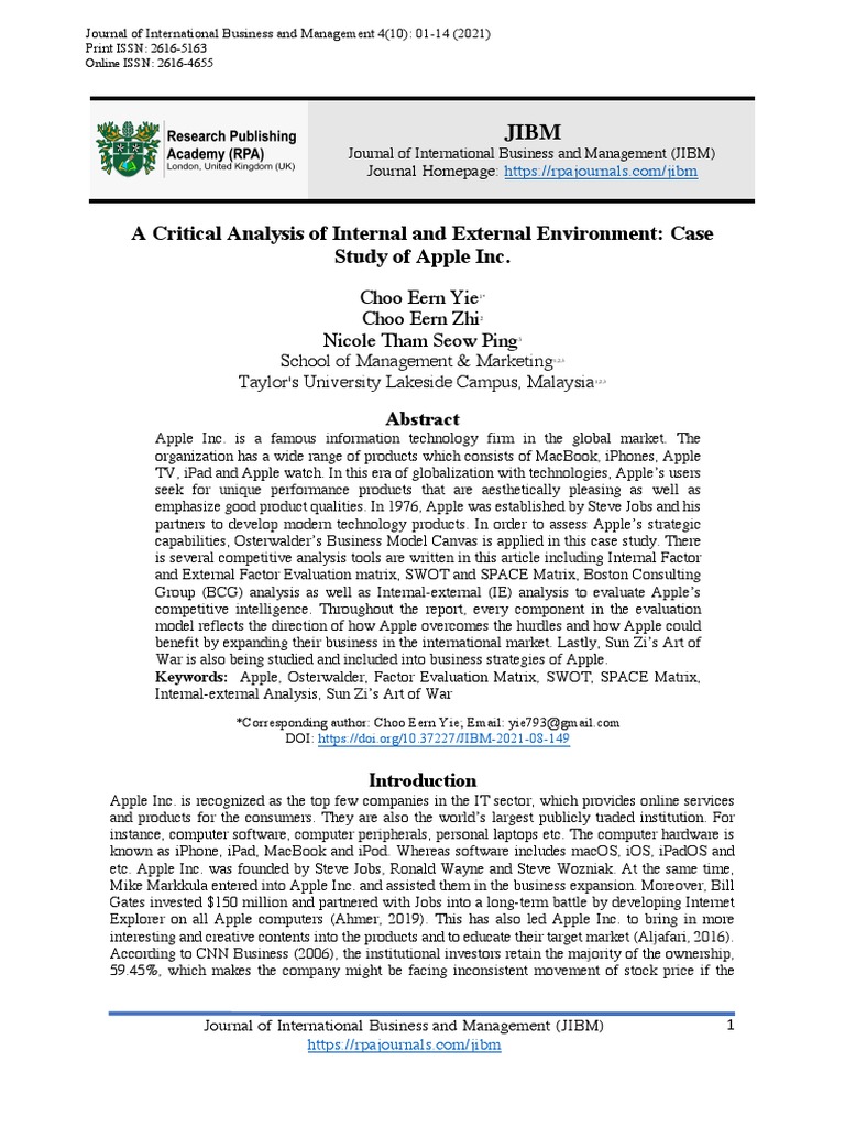 A Critical Analysis of Internal and External Environment: Case Study of ...