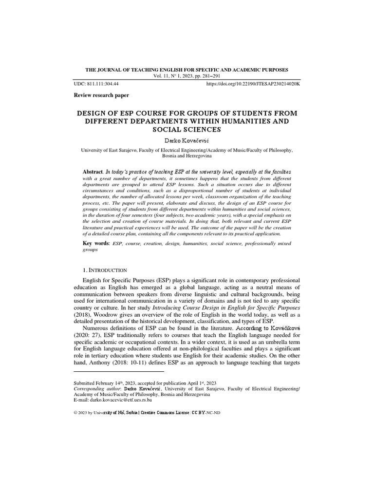 Design of Esp Course For Groups of Students From Different Departments | PDF | Verb | English ...