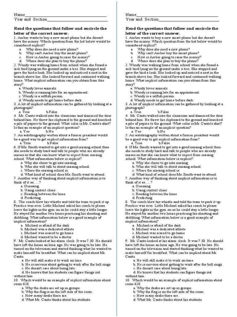 Activity For Explicit and Implicit | PDF