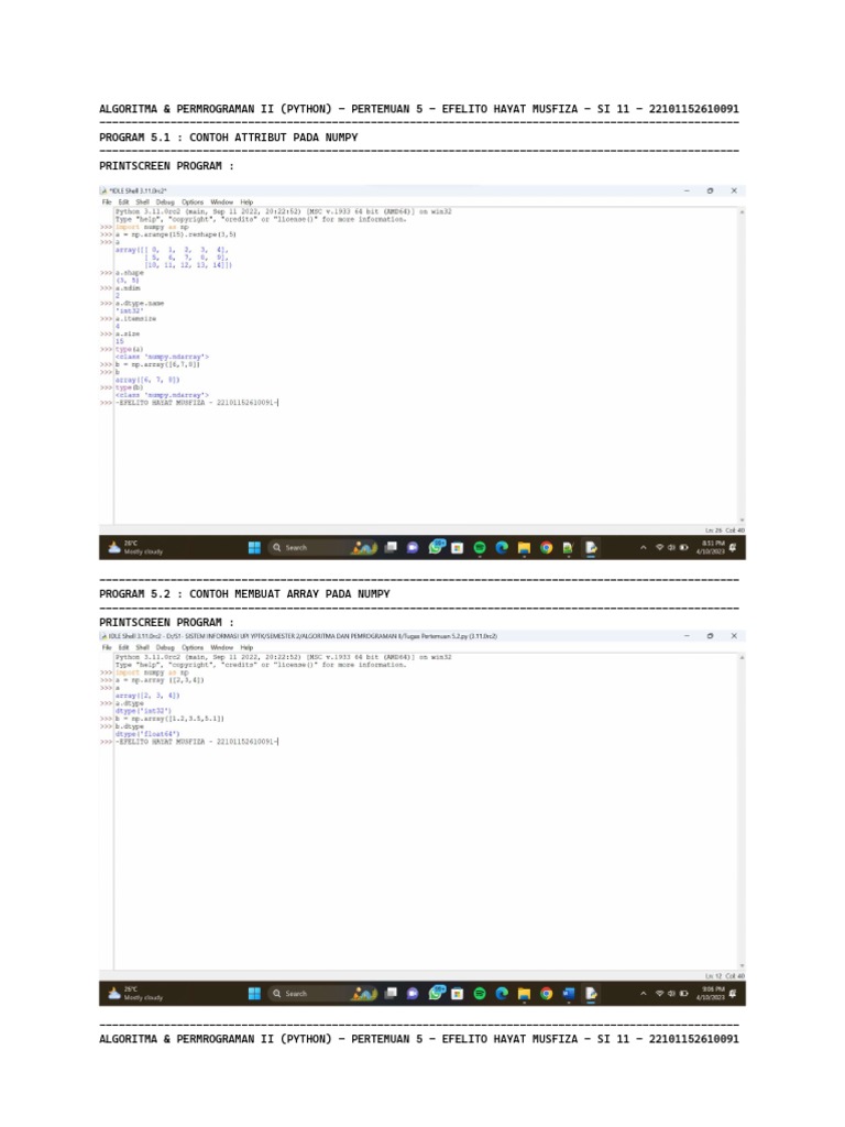 Latihan Pemrograman Numpy (Python) | PDF