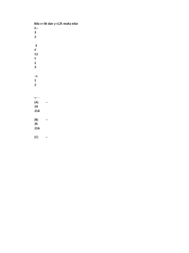 Bila X 36 Dan y 125 Maka Nilai X 3 2 3 Y2 Y 1 3 X 1 2 | PDF