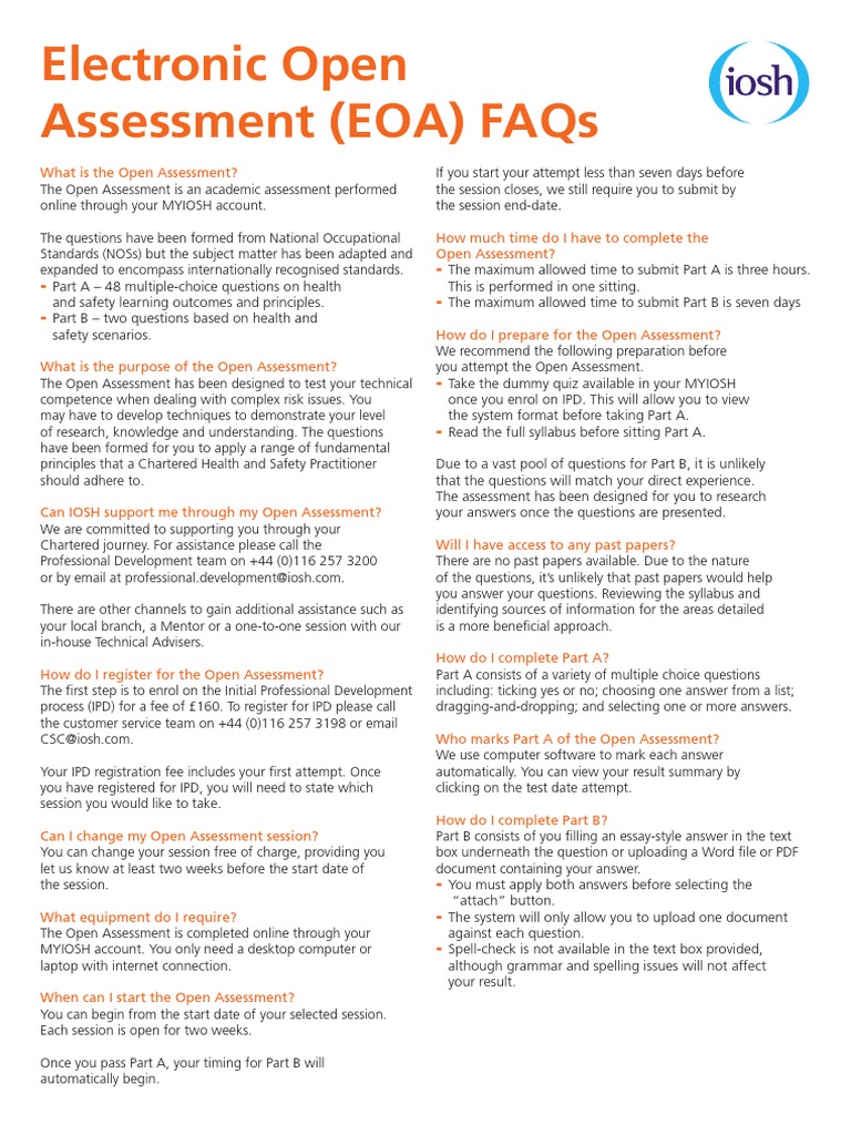 IOSH Open Assessment FAQs | PDF | Career & Growth | Business