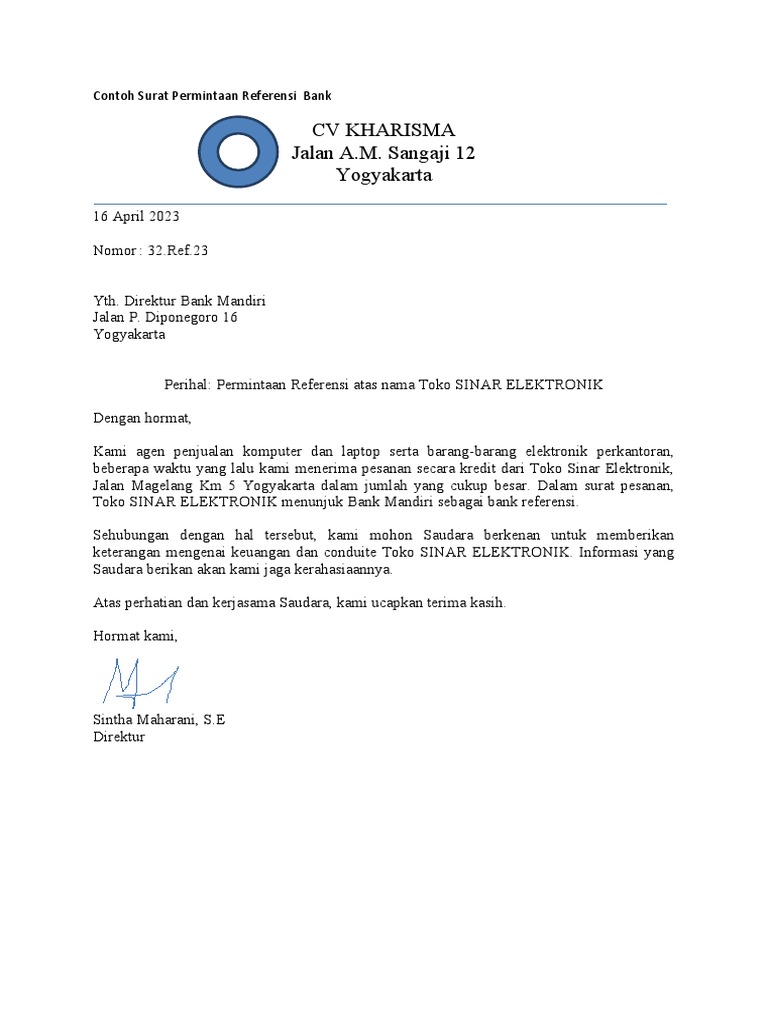 Contoh Surat Permintaan Referensi Bank | PDF
