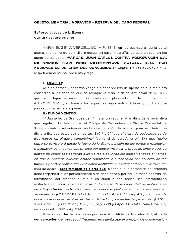 Memorial de Agravios Vargas | PDF | Apelación | Ley procesal