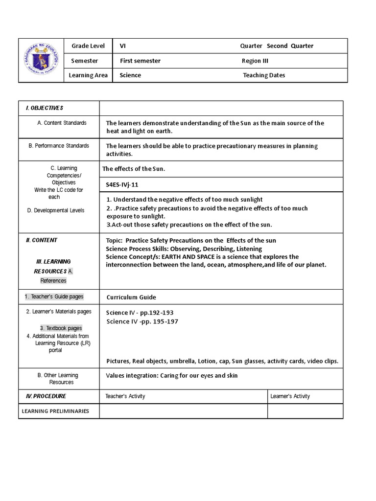 Copy of Ricamay Duave DLP Template DepEd (2) | PDF | Learning | Sunglasses