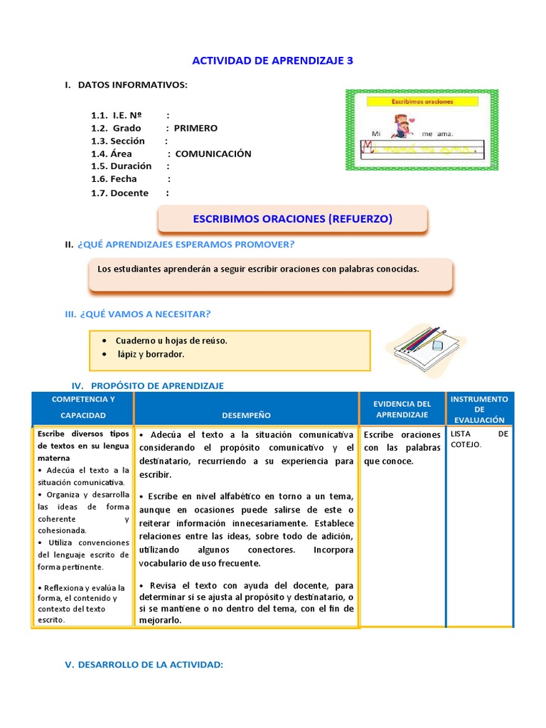 Escritura de Oraciones en Primaria | PDF | Evaluación | Aprendizaje