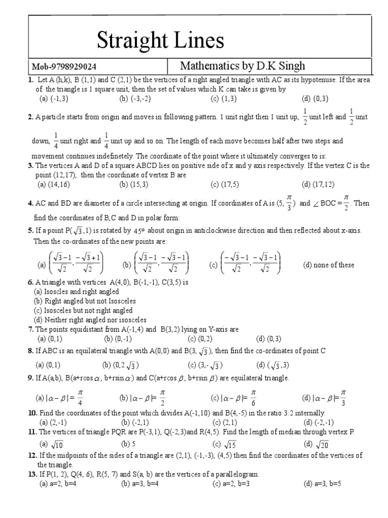 Straight Lines | PDF | Triangle | Mathematics