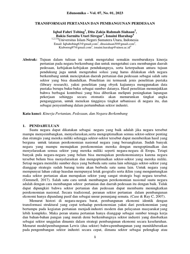 Transformasi Pertanian Dan Pembangunan Pedesaan | PDF