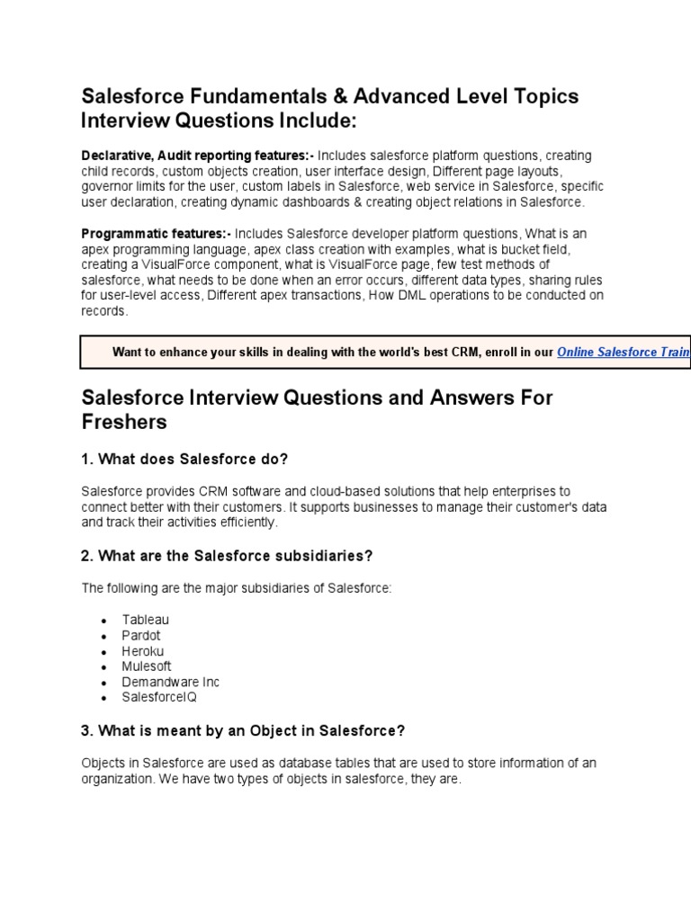 Salesforce Fundamentals Interview Questions | PDF | Java Script | Class ... Salesforce Fundamentals Interview Questions | PDF | Java Script | Class ...