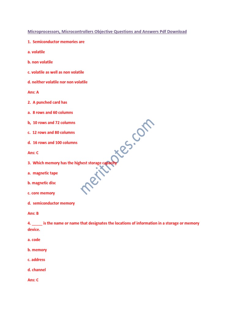 Microprocessor Objective Questions | PDF | Teaching Methods & Materials