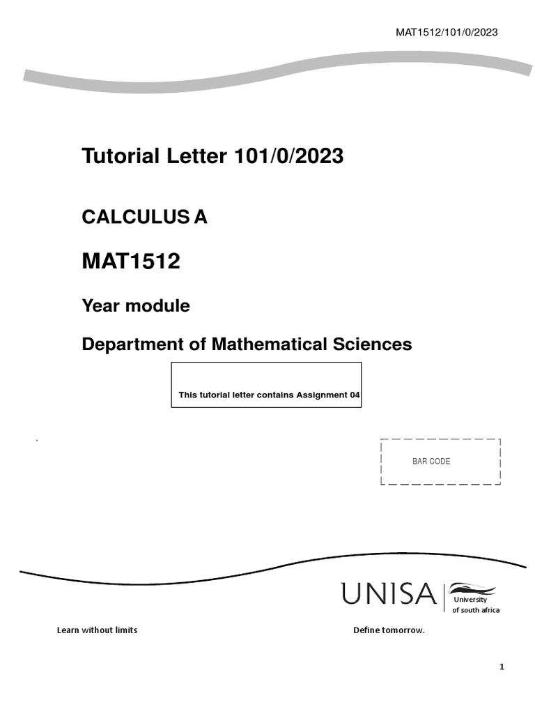 Mat1512 Assignment 04 2023 Final | PDF | Derivative | Integral