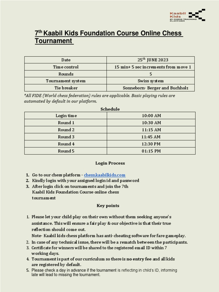 Kaabil Kids Chess Tournament 2023 | PDF | Chess | Gaming