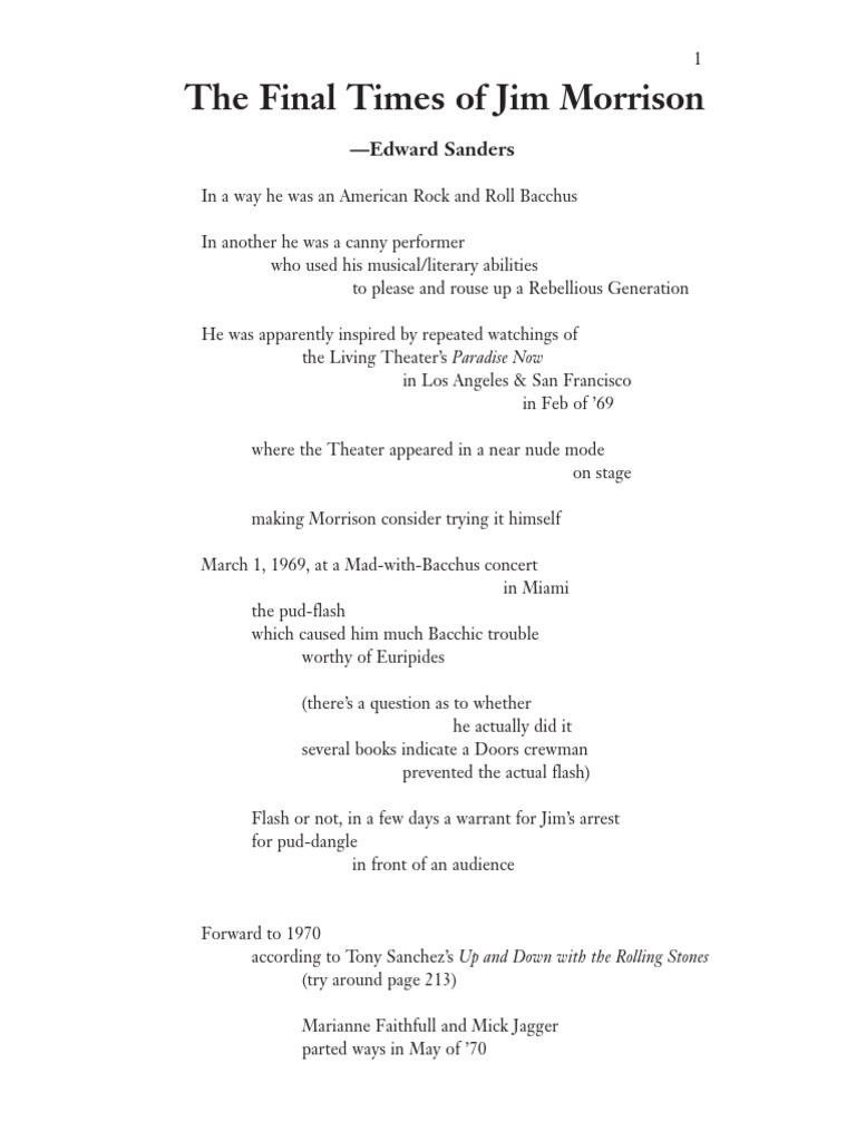 The Final Times of Jim Morrison - Edward Sanders | PDF