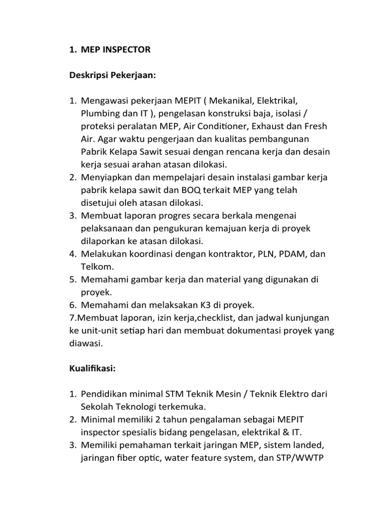 Supervisor Mep PKS | PDF