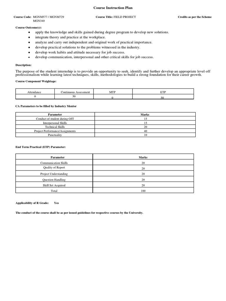 OJT Field Projects Guidelines-Module_Semester | PDF | Methodology ...